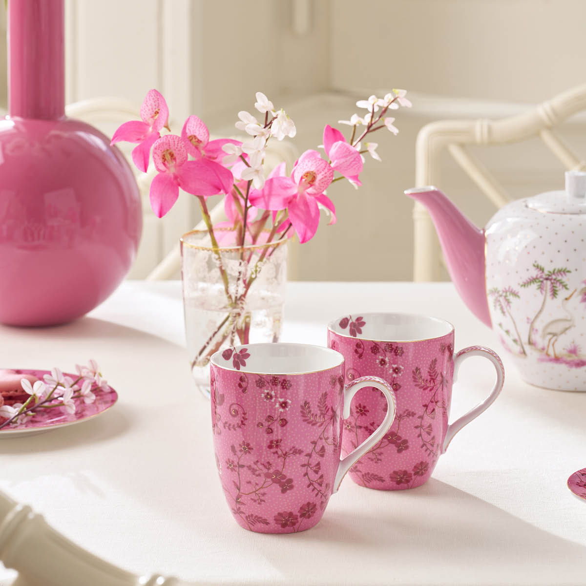 Pip Studio Jolie Flowers stor mugg 36,5 cl 2-pack rosa - Cervera